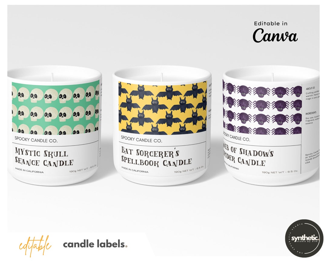 3 Personalized HALLOWEEN Candle Labels > Editable Spooky Label SET ...
