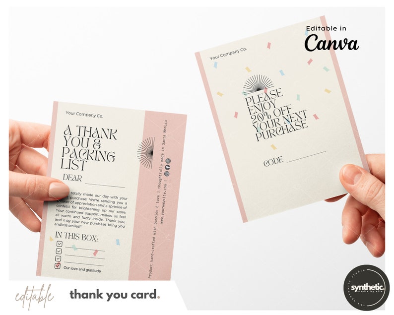 Editable Thank You Card & Printable Order Insert, Personalized Thank ...