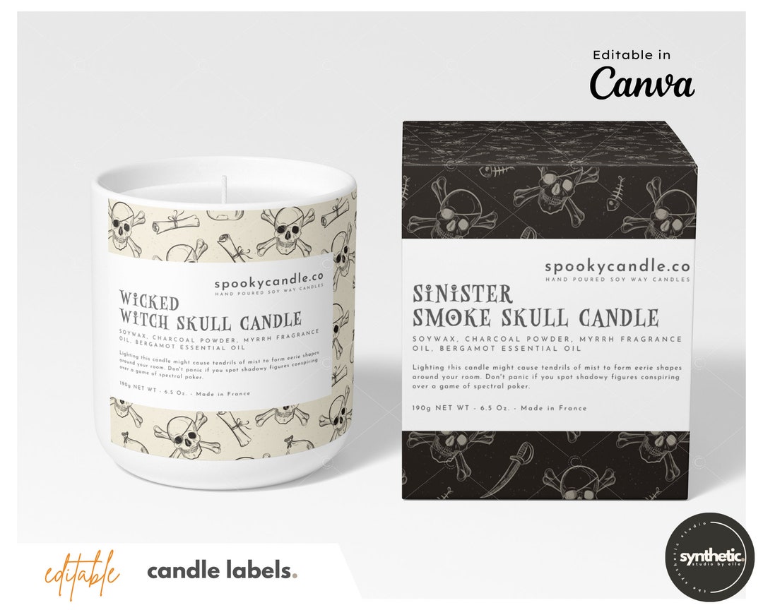3 Printable HALLOWEEN Candle Labels > Editable Spooky SKULL Label ...