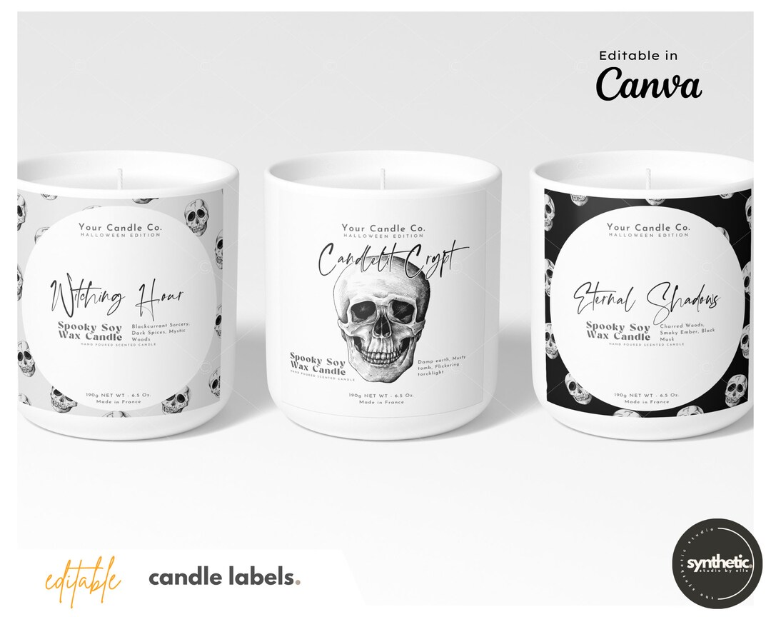 3 Personalized HALLOWEEN Candle Labels > Square Spooky SKULL Label ...
