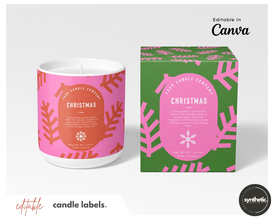 12 Customized CHRISTMAS Candle Labels > Holiday Candle Label > Pink ...