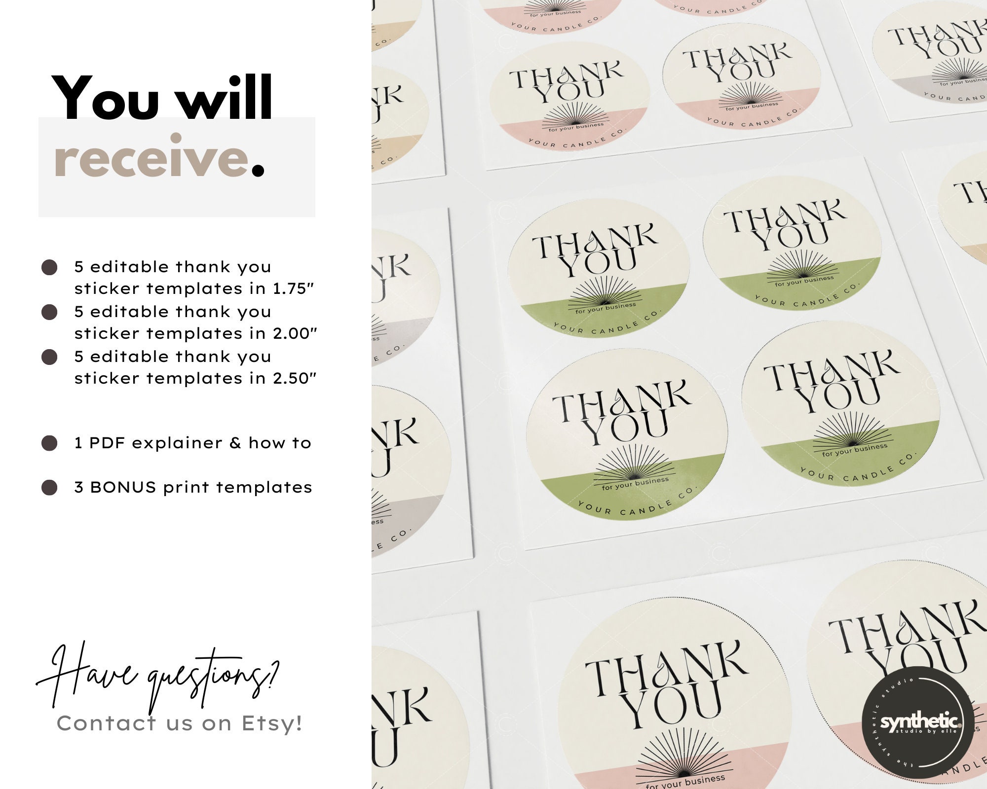 EDITABLE Thank You Sticker & Printable Thank You Label Template, Small ...