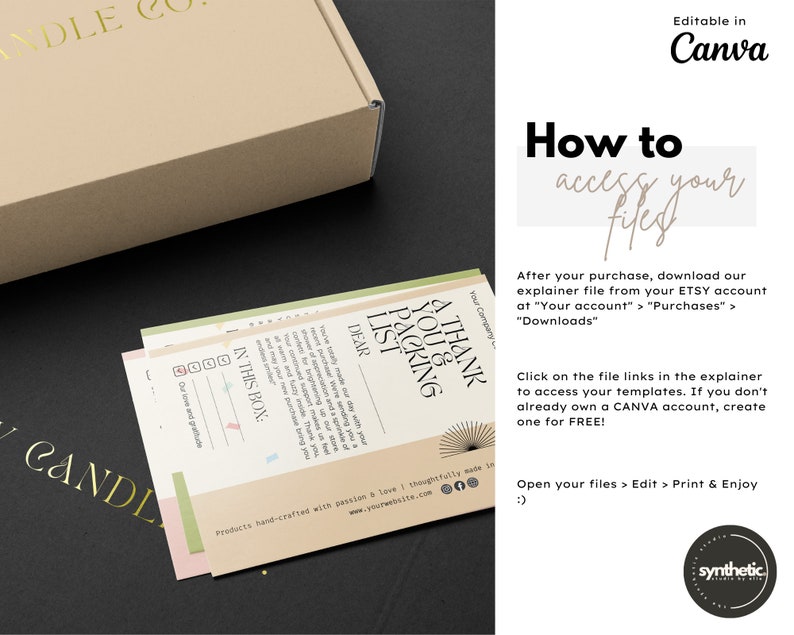 Editable Thank You Card & Printable Order Insert, Personalized Thank ...