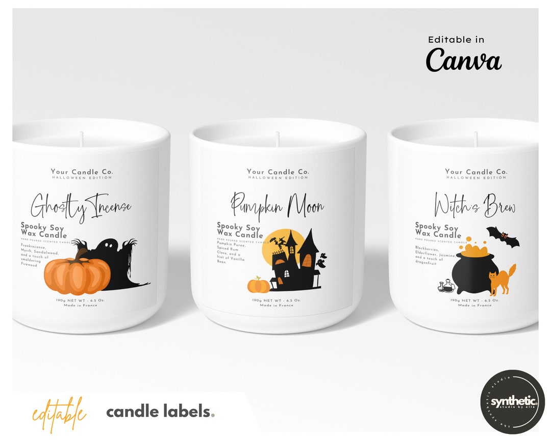 3 Personalized HALLOWEEN Candle Labels > Square Spooky Pumpkin Label ...