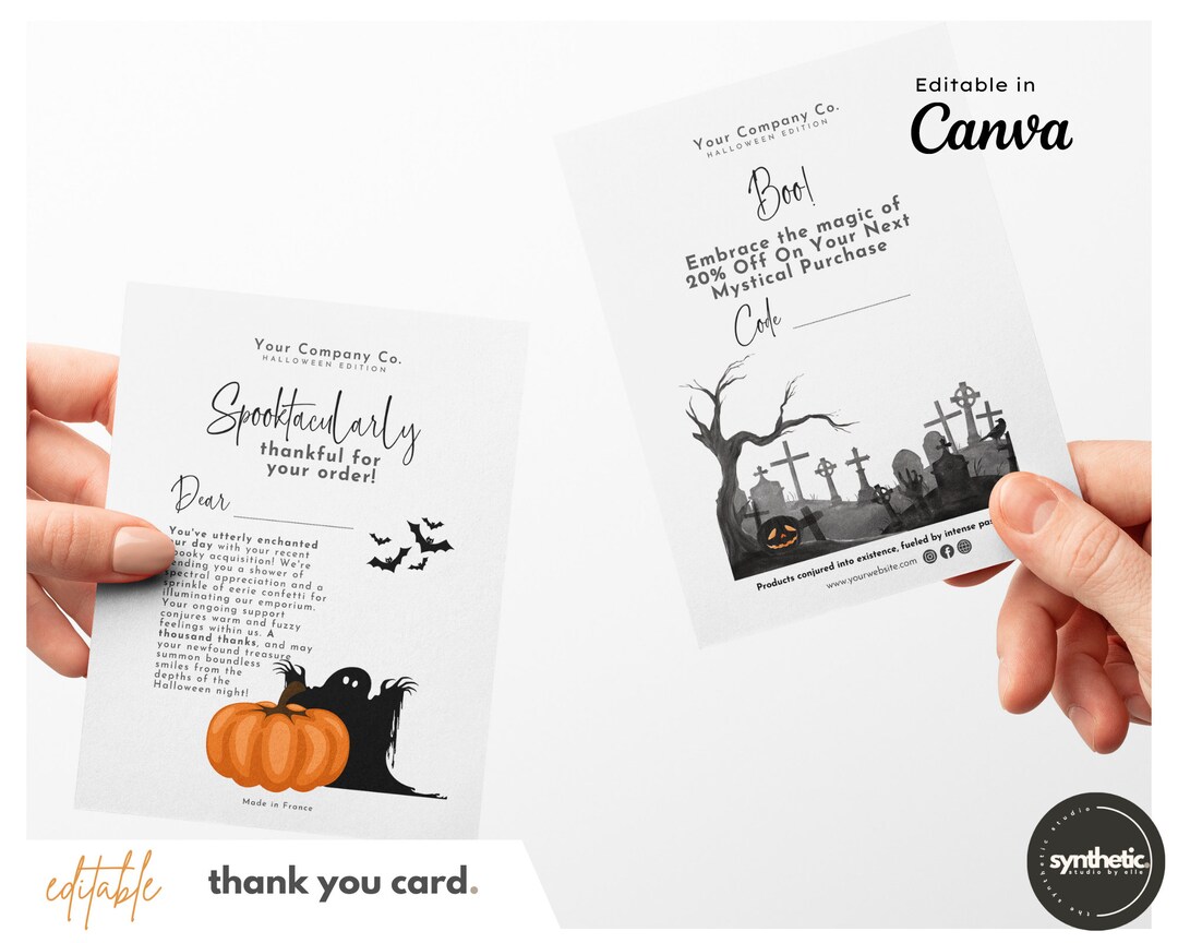 3 Editable HALLOWEEN Thank You Card, Printable Order Insert ...
