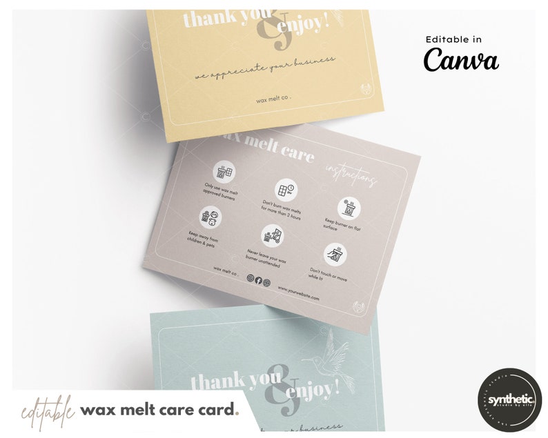 Editable Wax Melt Care Cards Thank You Card - Etsy