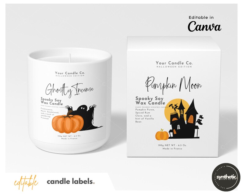 3 Personalized HALLOWEEN Candle Labels Square Spooky Pumpkin Label ...