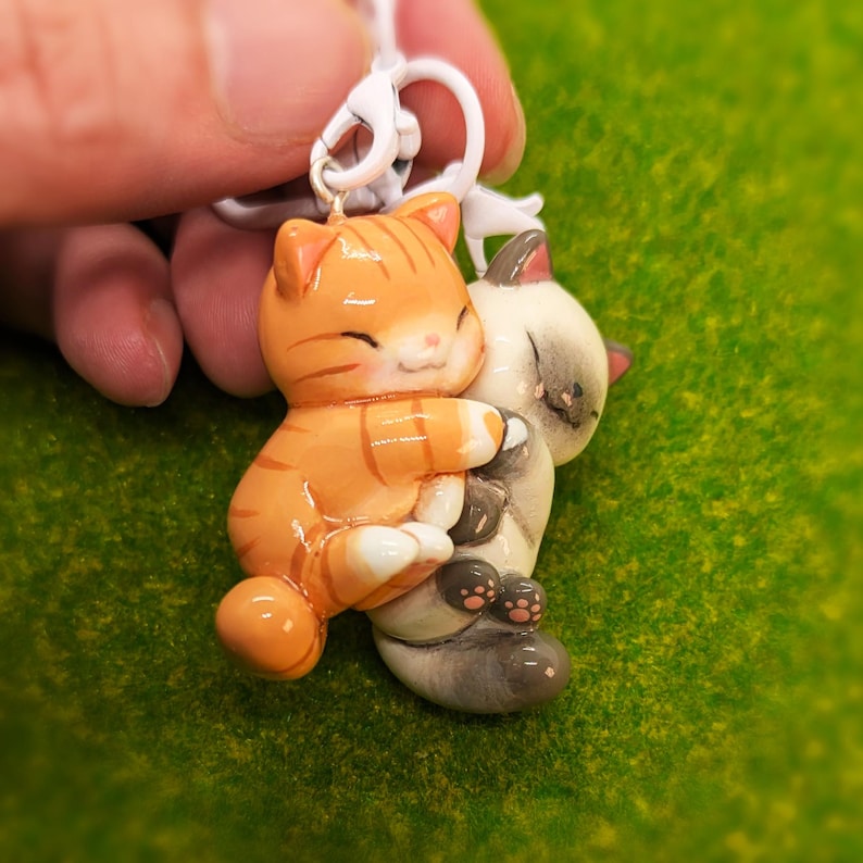 Handmade Magnetic Cat Keychain Pair: Polymer Clay Couple Charms - Etsy