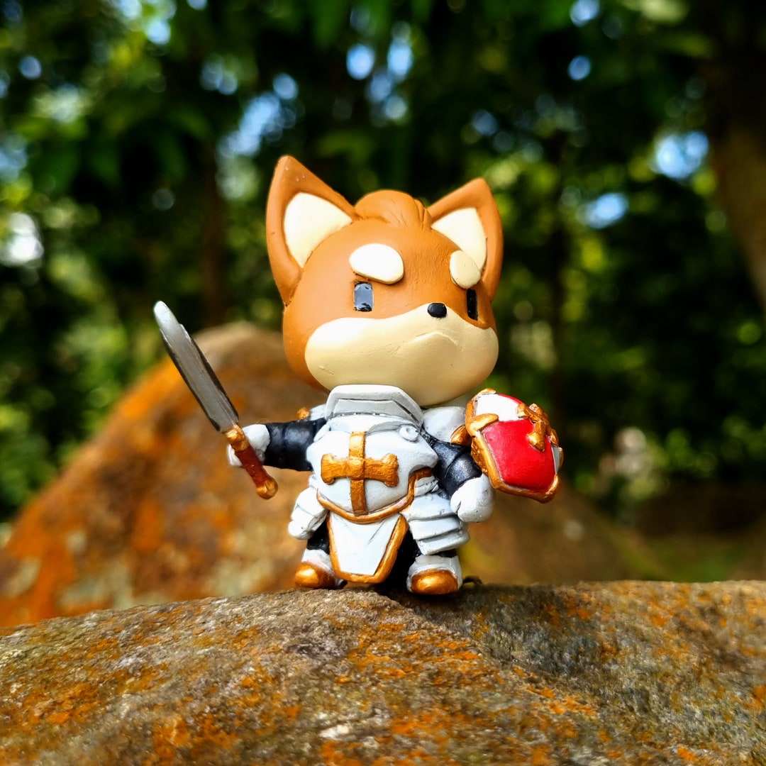Shiba Paladin Figurine, Handmade Polymer Clay Art Toy, Chibi Dog ...