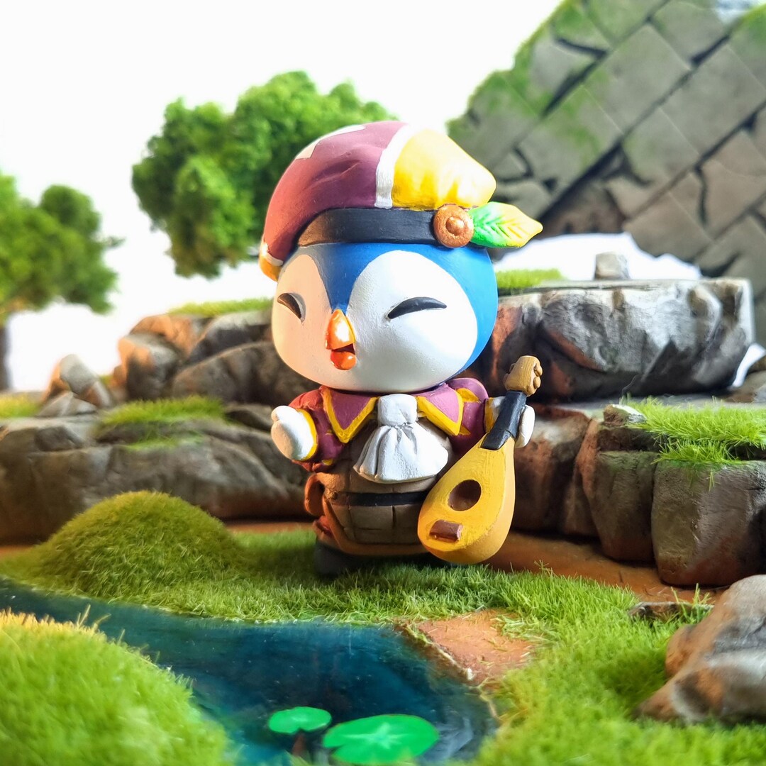 Penguin Bard Figurine, Handmade Polymer Clay Art Toy, Chibi Bird ...