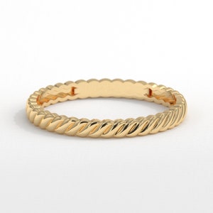 Braided Wedding Band 14K Solid Gold Full Eternity Twisted Rope Ring, Bold 2 Mm Engagement Ring ...