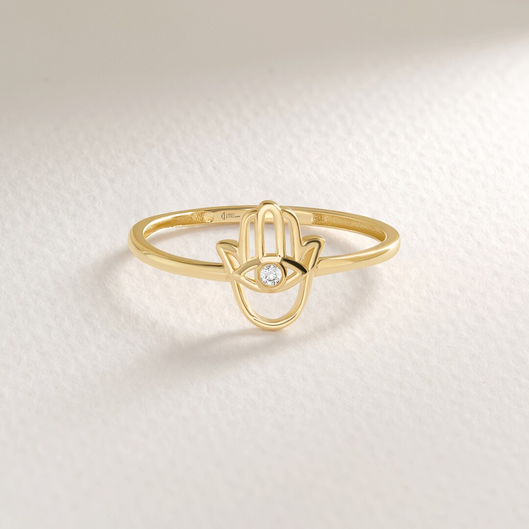 Hamsa Hand Diamond Stacking Ring, 10K 14K 18K Protective Mystic ...