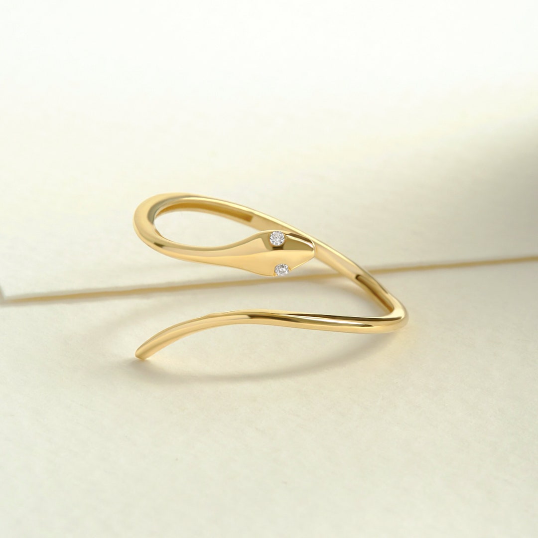 Snake Ring 14K Solid Gold Spiral Open Ring, Knuckle Cuff Ring Gothic ...