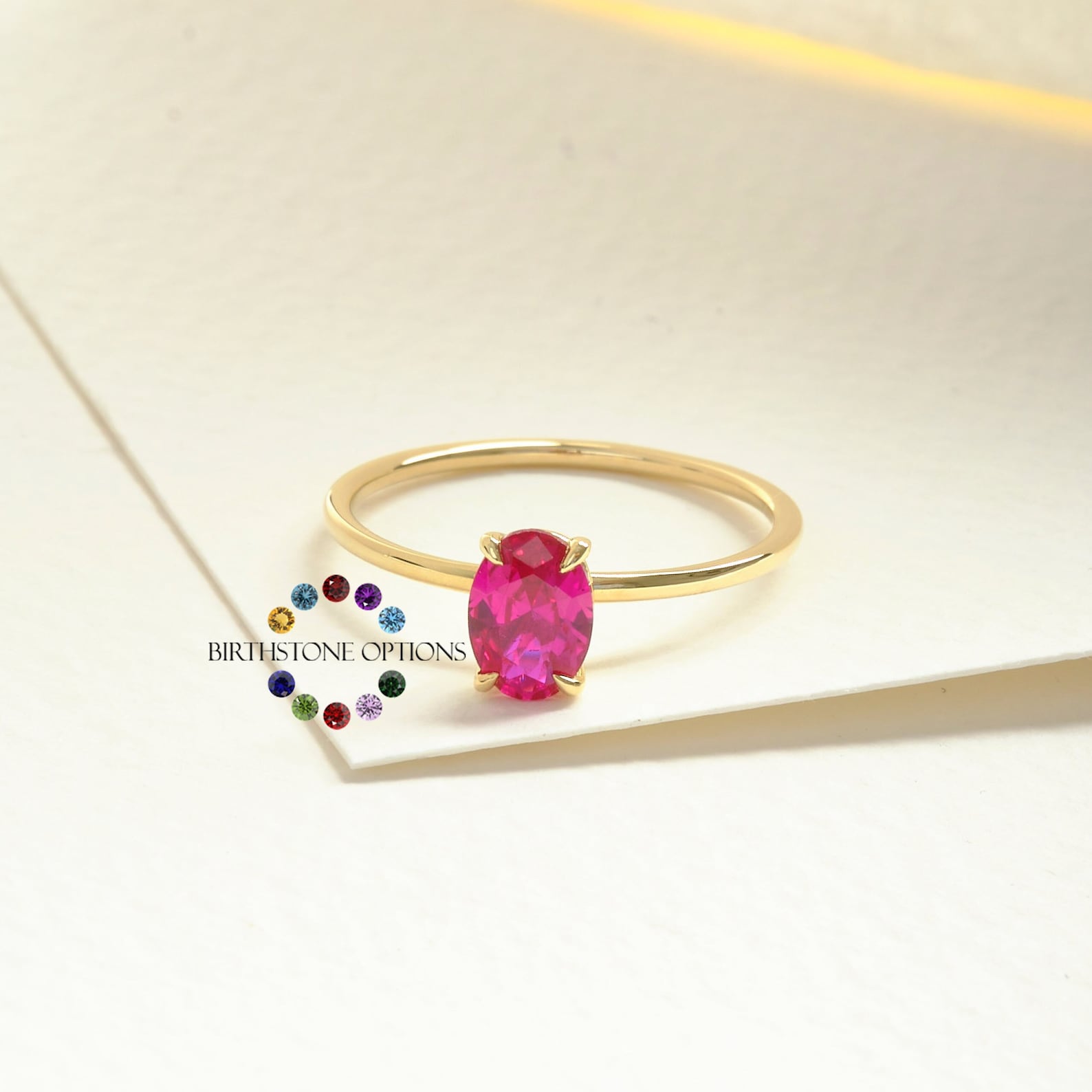 14K Gold Oval Ruby Ring - Birthstone Red Gemstone Rings - Etsy