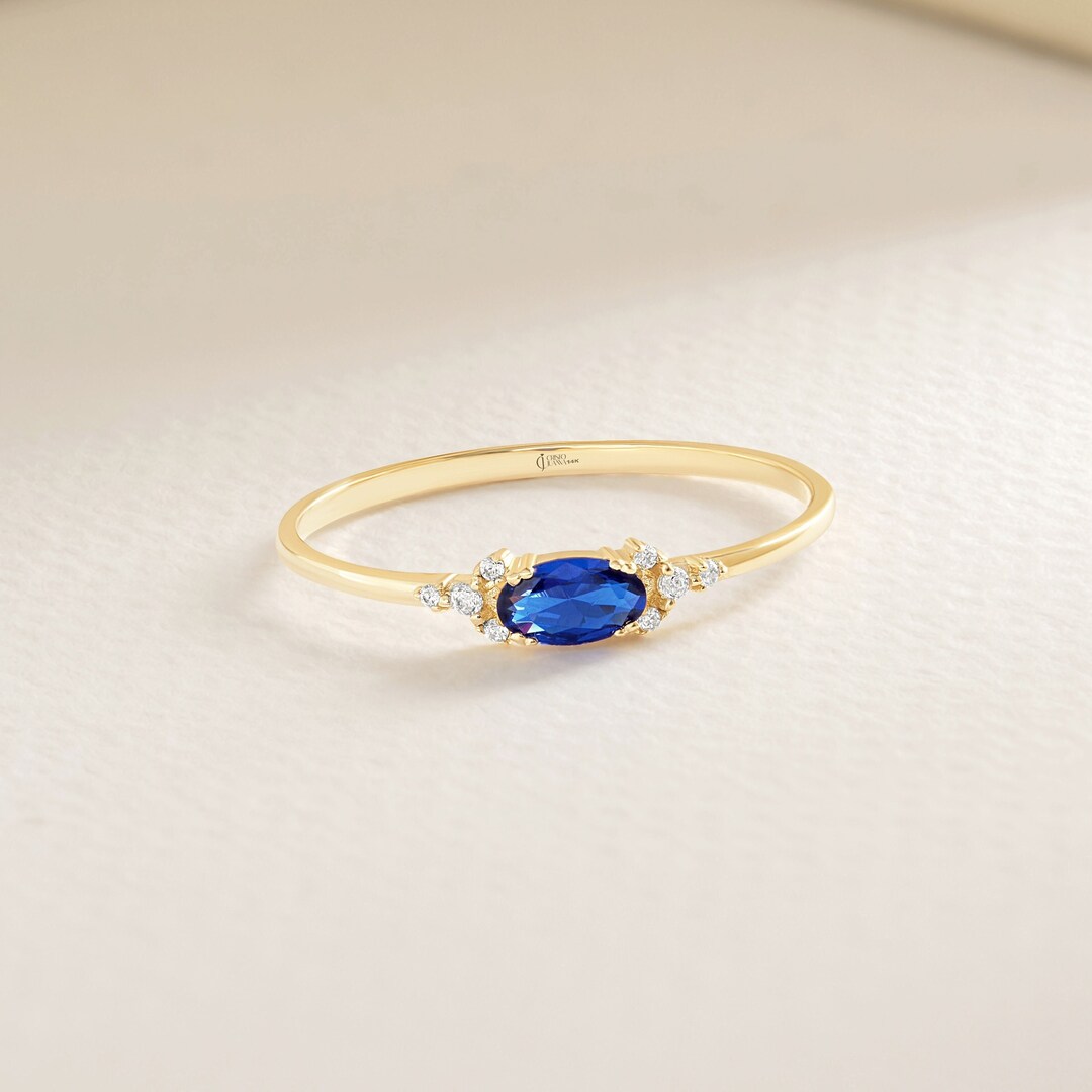 Custom Oval Birthstone Dotted Diamond Ring 14K Solid Gold Family ...