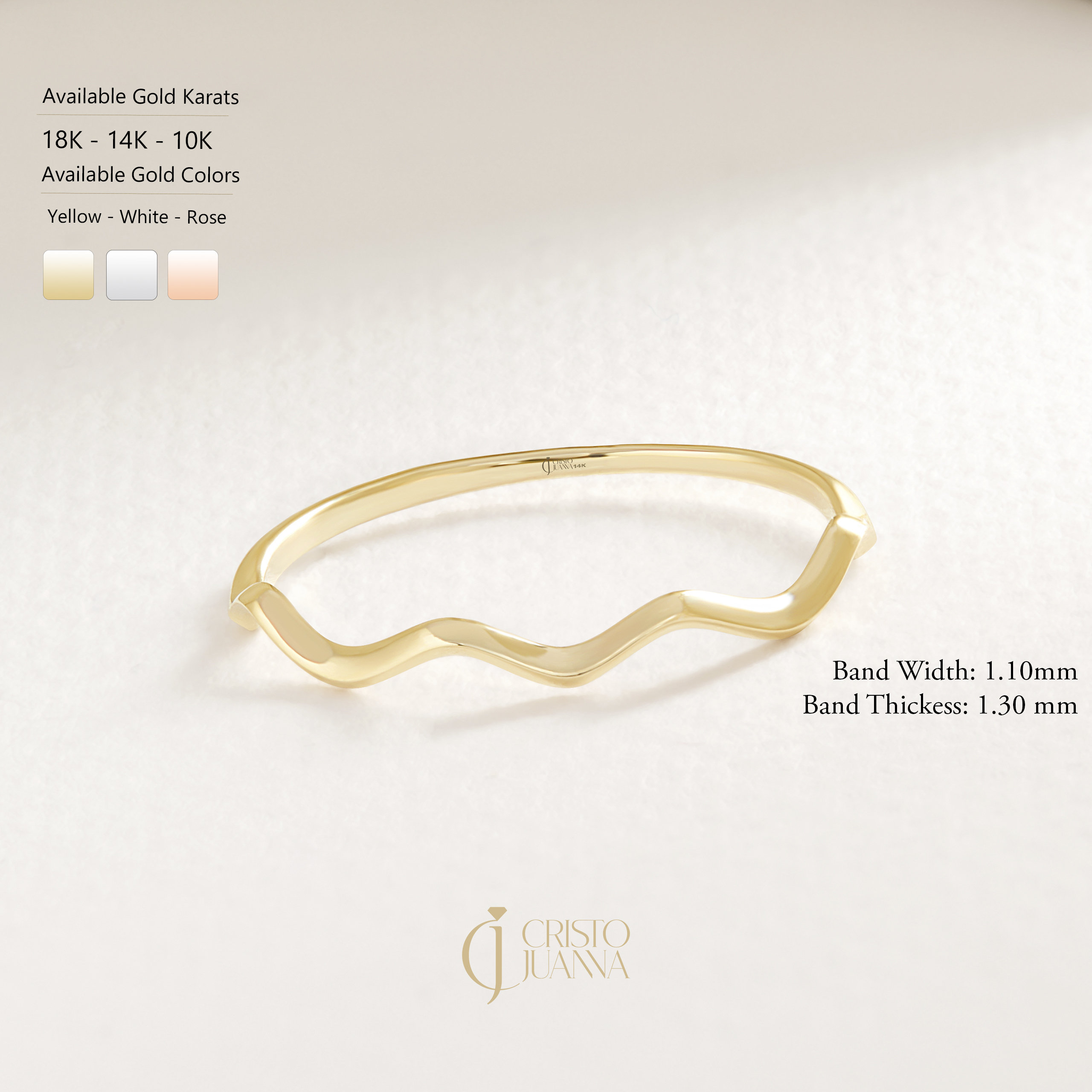 Squiggle Ring 14K Solid Gold Wavy Ripple Ring, Wave Stacking Ring ...