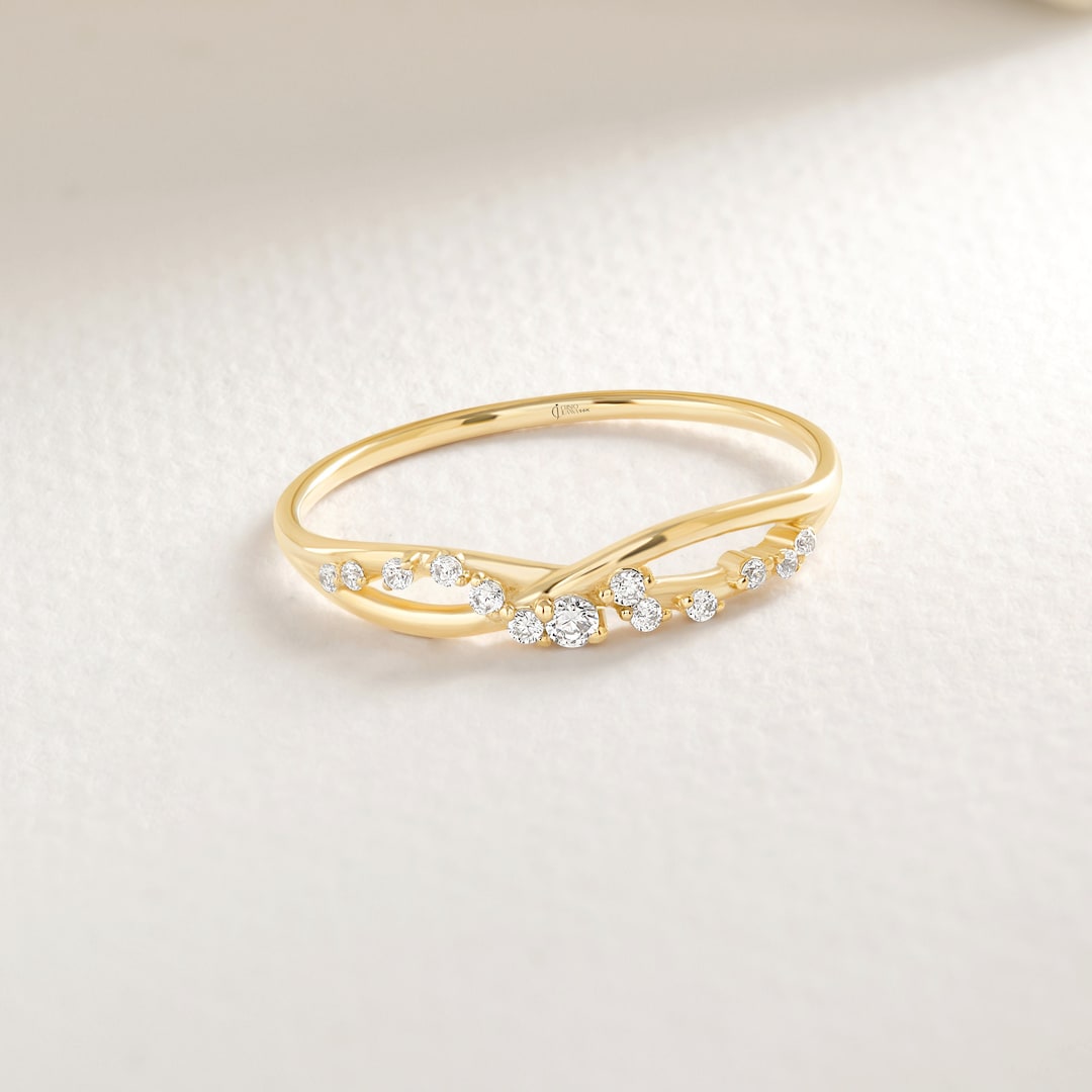 Infinity Cluster Small Diamond Ring 14K Gold Split Shank Band, Tiny ...