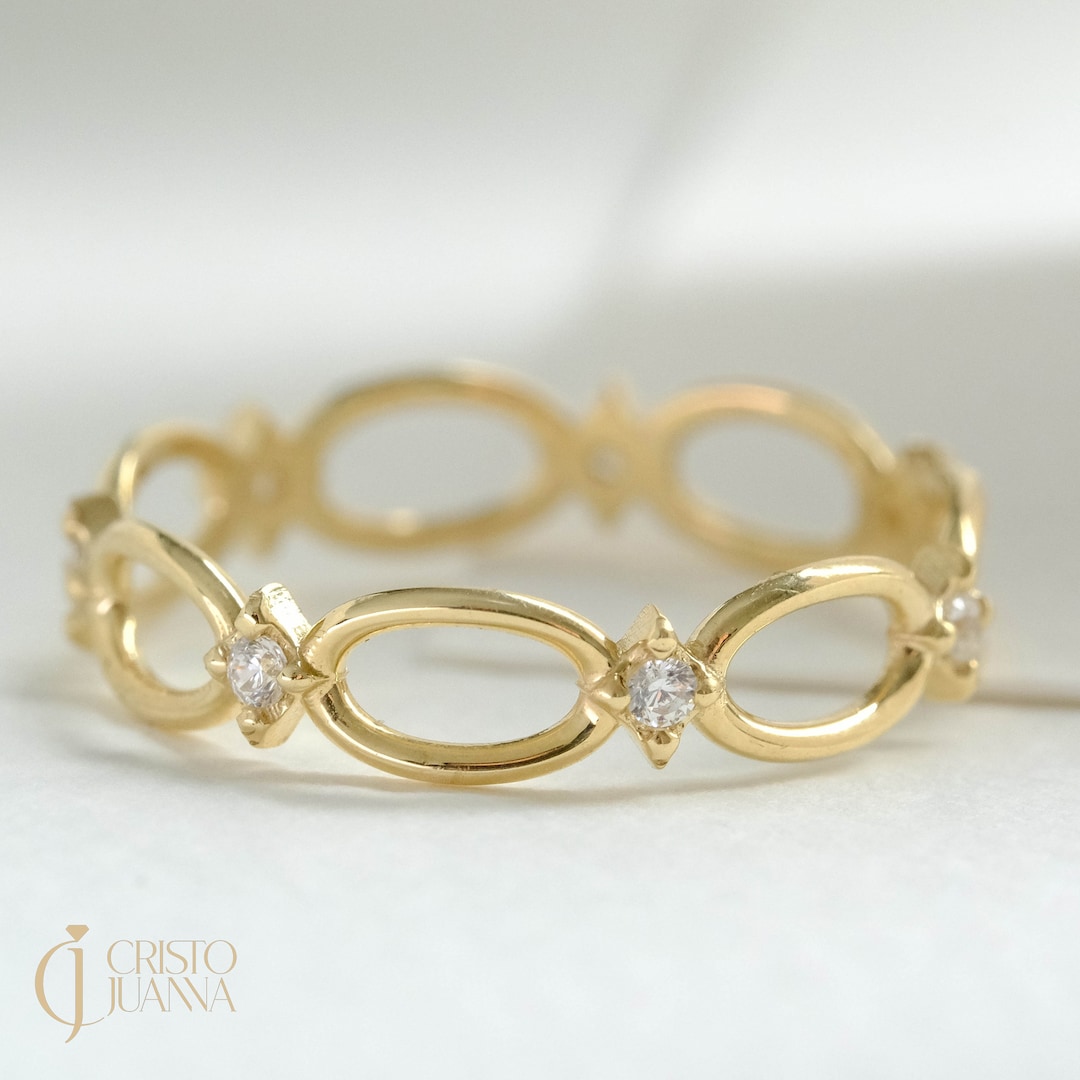 14K Solid Gold Paperclip Chain Ring, Open Link Engagement Band With ...