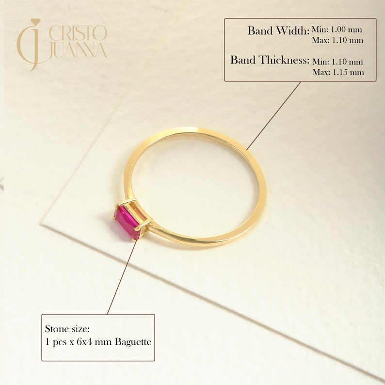 14K Gold Baguette Ruby Birth Stone Ring, 18K Gold Emerald Cut Personal ...