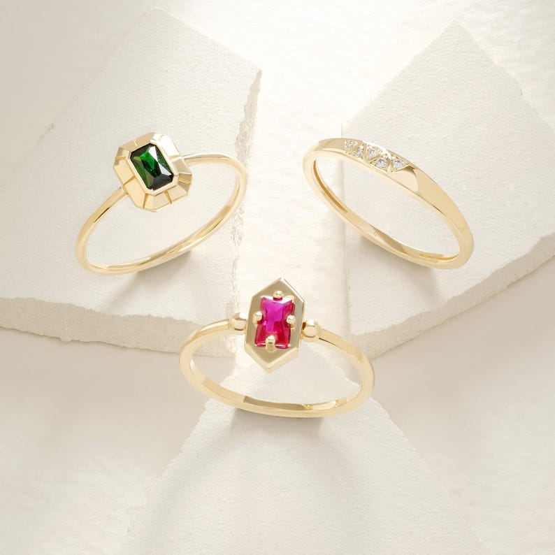 Bezel Emerald Emerald Cut Ring 14K Solid Gold Wedding Ring Art Deco ...