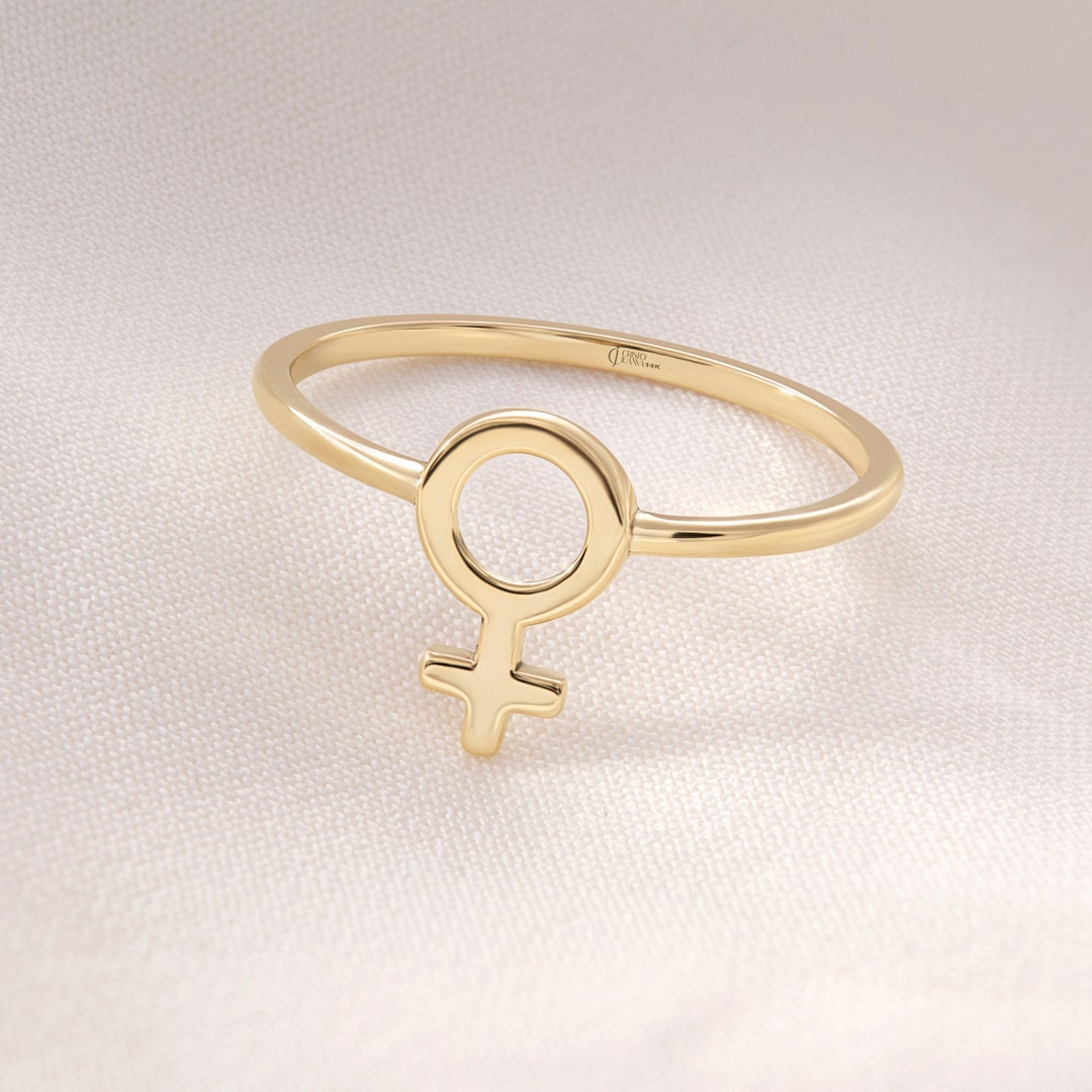 Female Sign Ring Her, 10K 14K 18K Gold Feminist Ring, Lovely Feminism ...