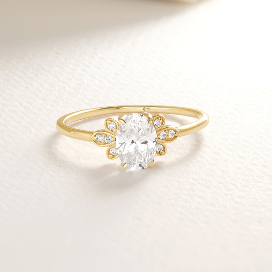 Oval Diamond 1 Ct Engagement Ring With14k Solid Gold Band, 1 Carat Moissanite Wedding Ring Women ...