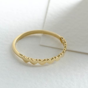 Cute Tiny Heart Ring, 14K Gold Skinny Stacking Ring Girl, Minimalistic Heart Shaped Stacked Band ...