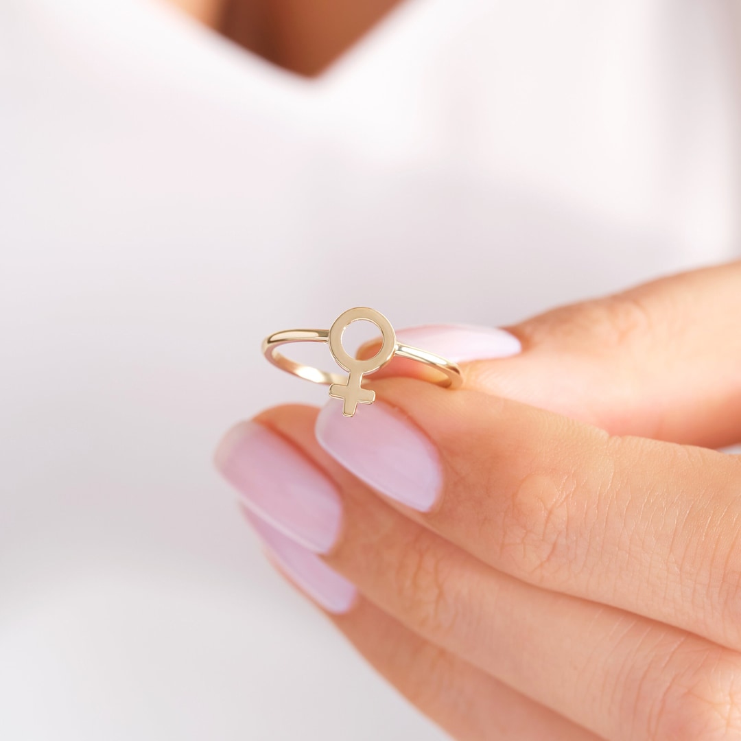 Female Symbol Ring Her, 10K 14K 18K Gold Women Power Ring,clovely ...