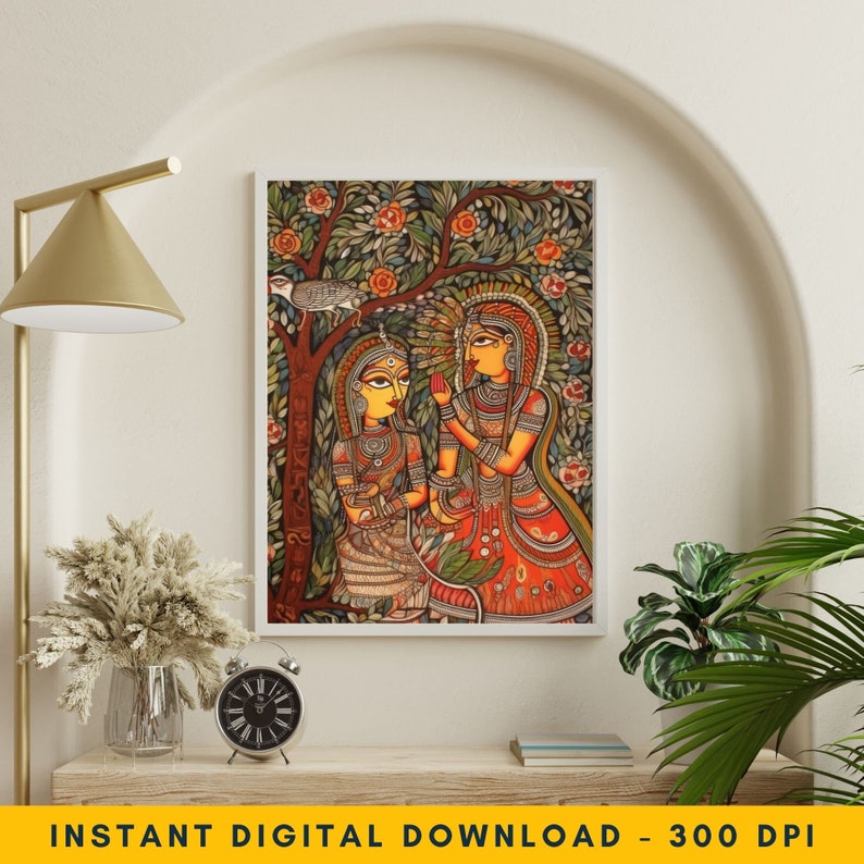 Indian Madhubani Painting, Madhubani Wall Art, Vintage Indian Folk Art ...