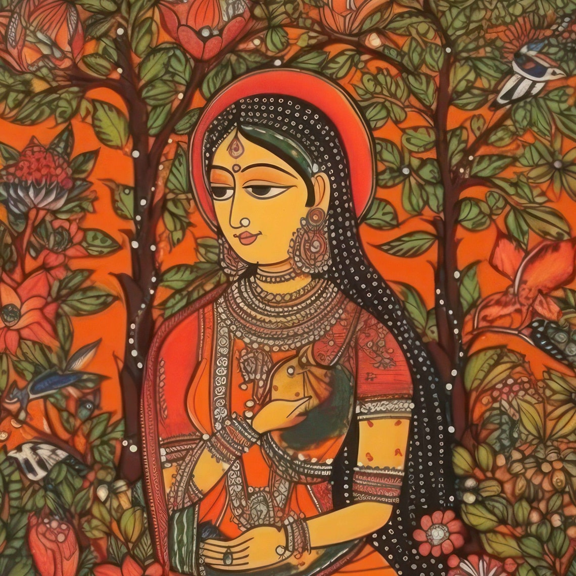 Indian Madhubani Painting, Madhubani Wall Art, Vintage Indian Folk Art ...