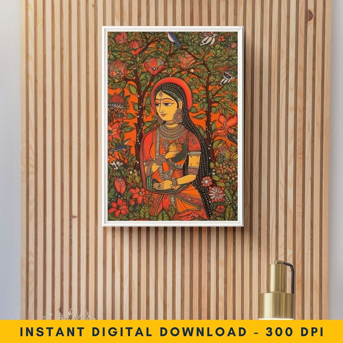 Indian Madhubani Painting, Madhubani Wall Art, Vintage Indian Folk Art Poster, Madhubani Art ...