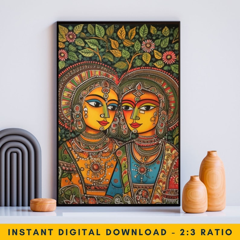 Indian Madhubani Painting, Madhubani Wall Art, Vintage Indian Folk Art ...