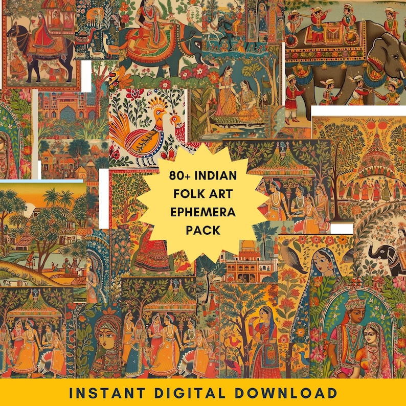 Indian Folk Art Ephemera Printable PDF | Assorted Vintage Scrapbooking ...