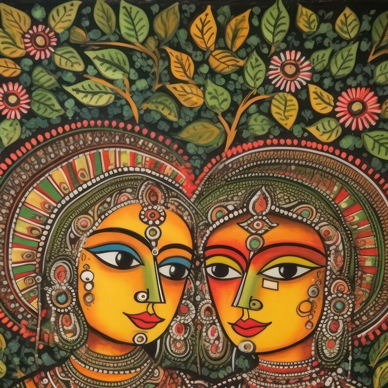 Indian Madhubani Painting, Madhubani Wall Art, Vintage Indian Folk Art ...