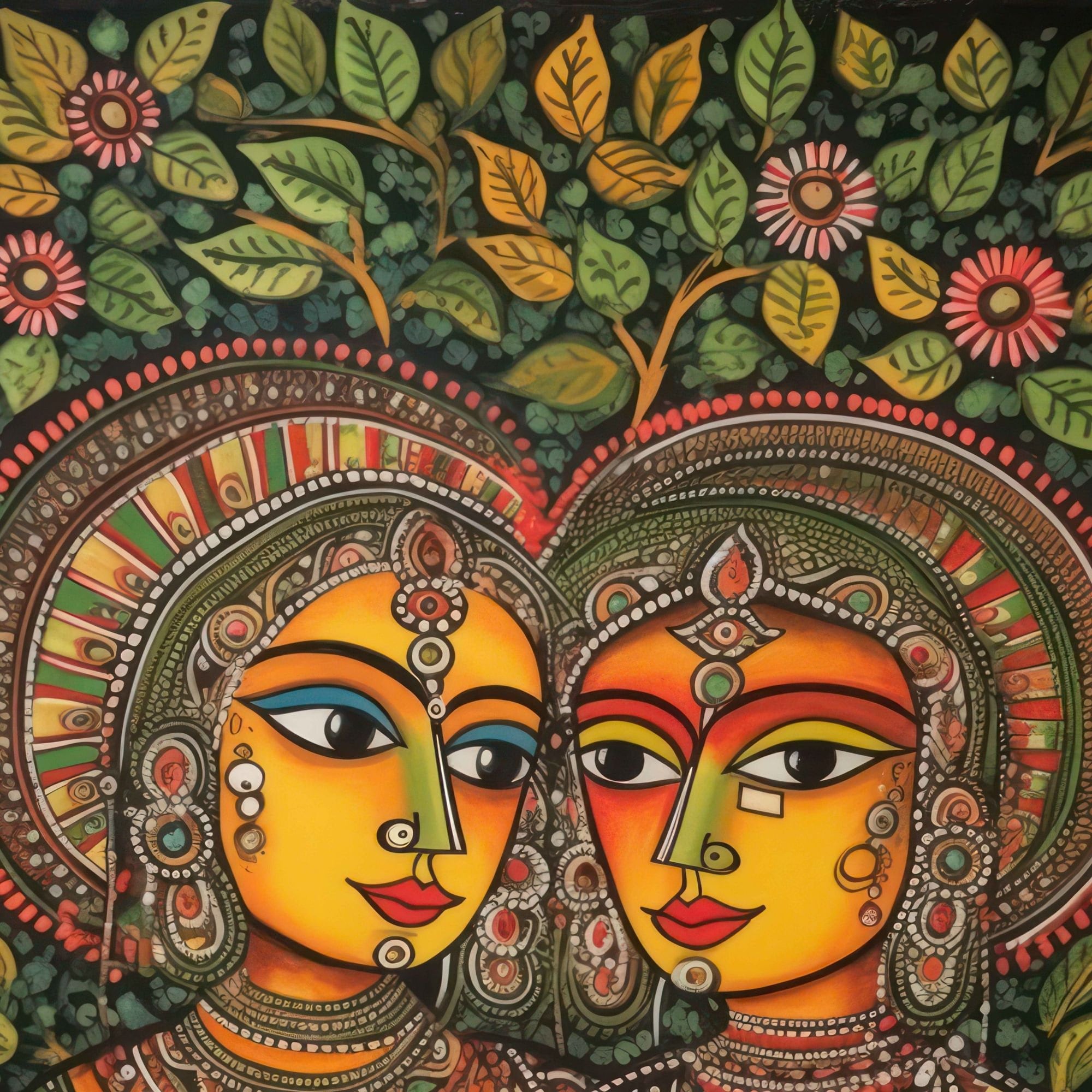 Indian Madhubani Painting, Madhubani Wall Art, Vintage Indian Folk Art ...