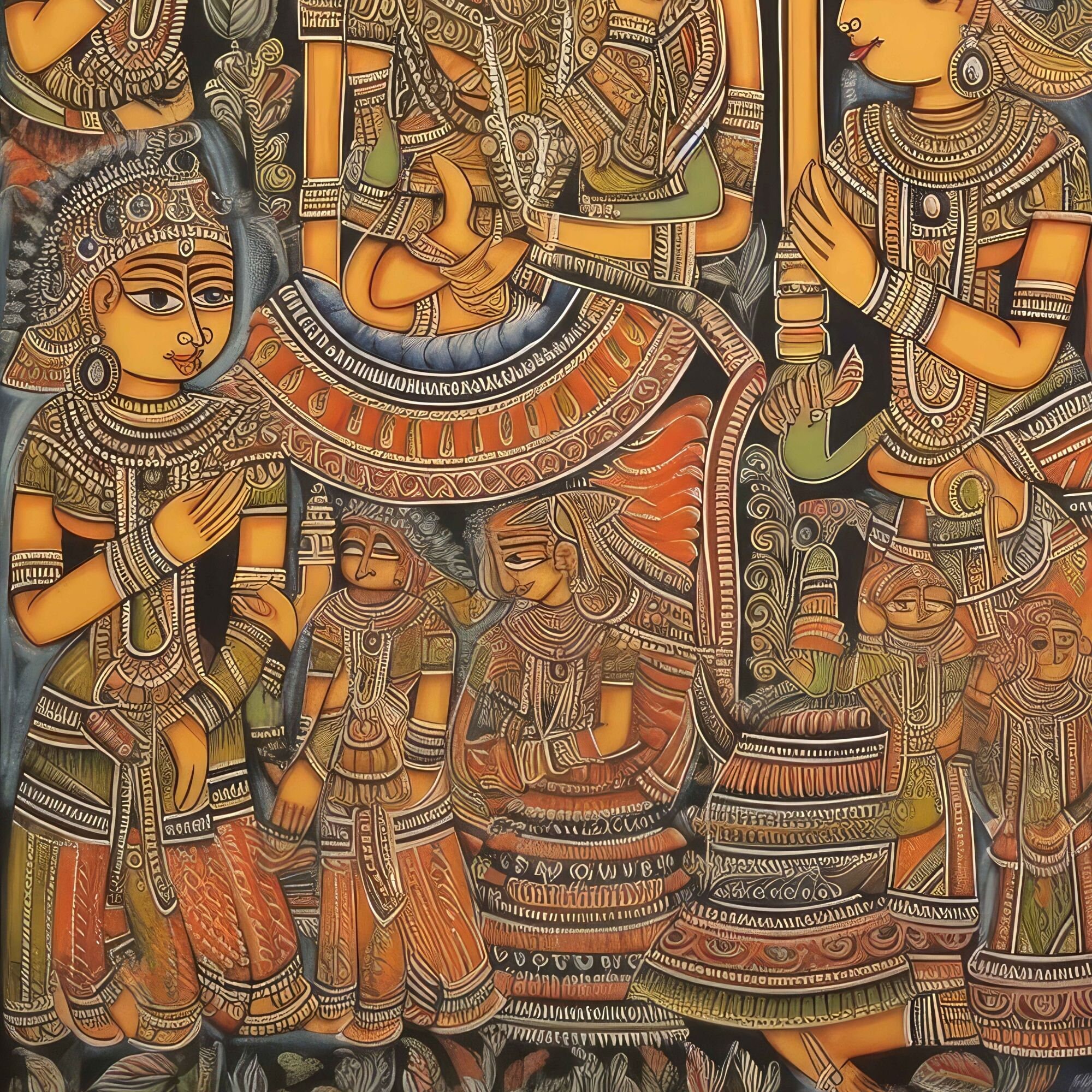 Indian Madhubani Painting, Madhubani Wall Art, Vintage Indian Folk Art ...