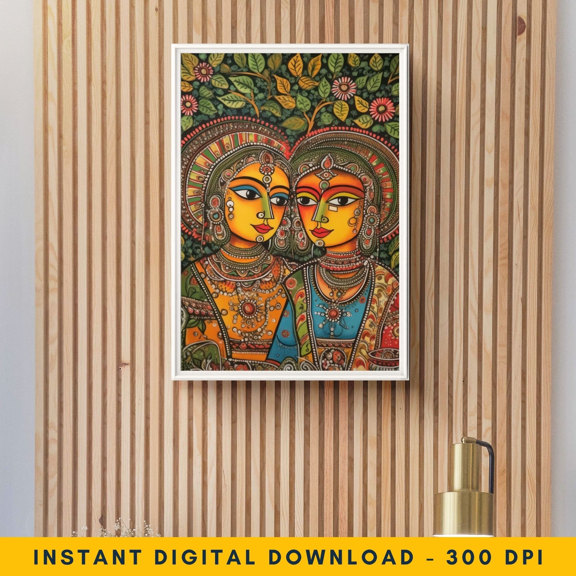 Indian Madhubani Painting, Madhubani Wall Art, Vintage Indian Folk Art Poster, Madhubani Art ...