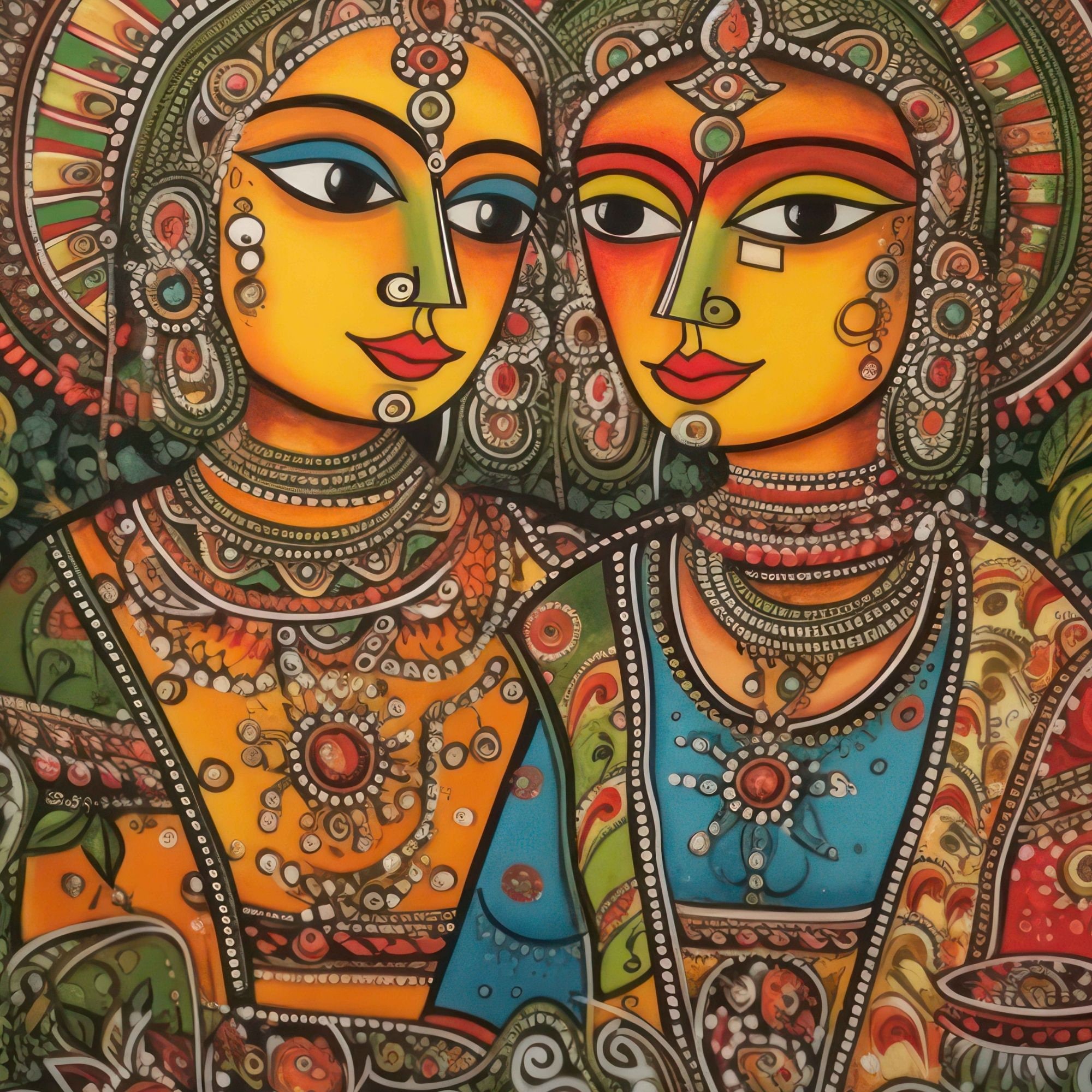 Indian Madhubani Painting, Madhubani Wall Art, Vintage Indian Folk Art ...