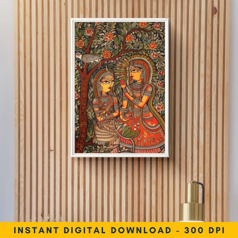 Indian Madhubani Painting, Madhubani Wall Art, Vintage Indian Folk Art Poster, Madhubani Art ...