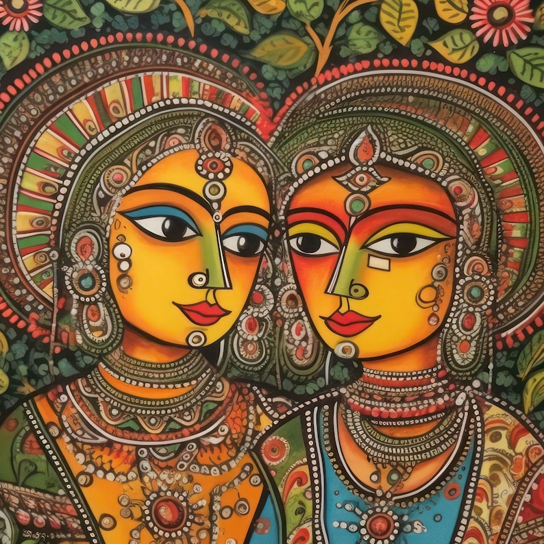 Buy Indian Madhubani Painting, Madhubani Wall Art, Vintage Indian Folk ...