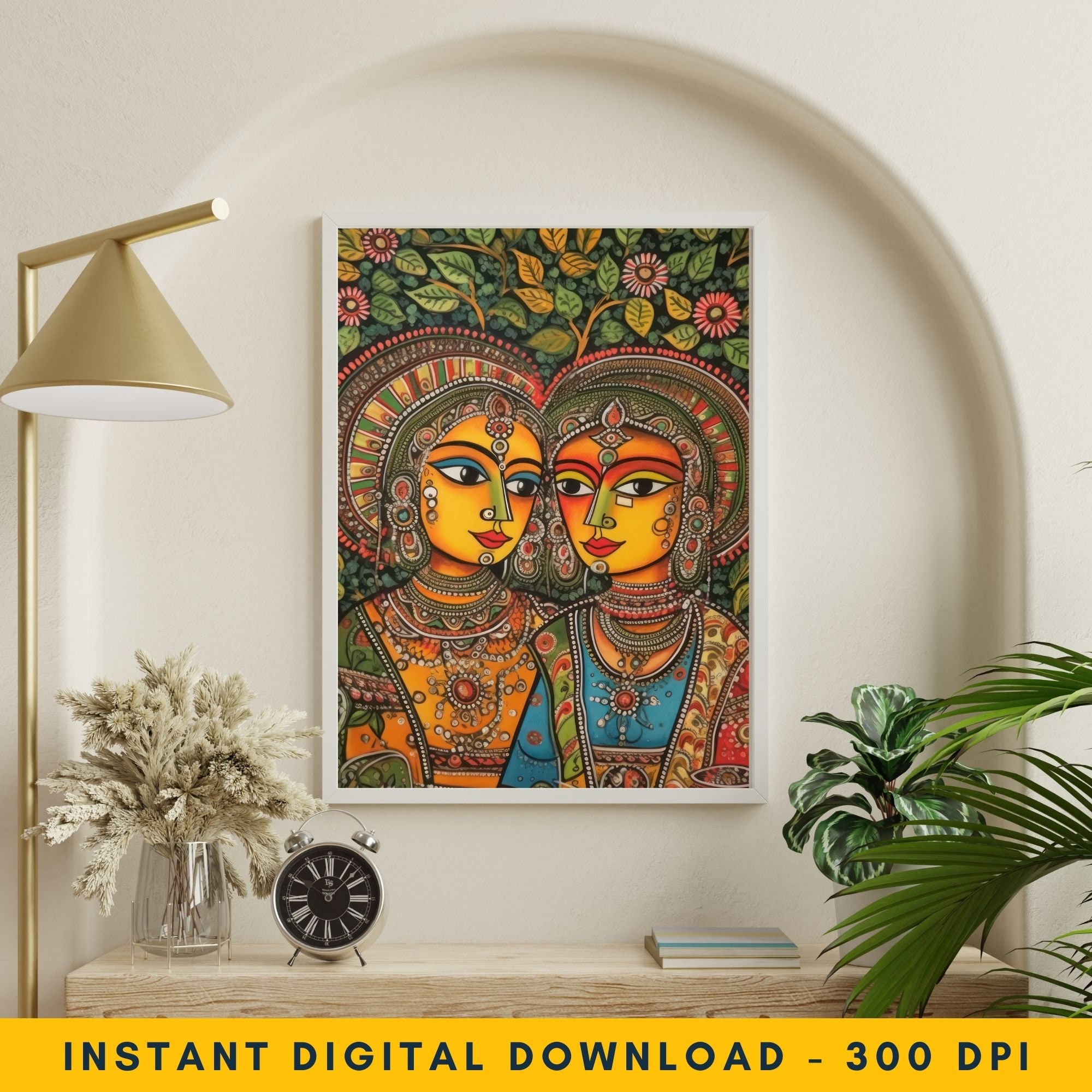 Indian Madhubani Painting, Madhubani Wall Art, Vintage Indian Folk Art Poster, Madhubani Art ...