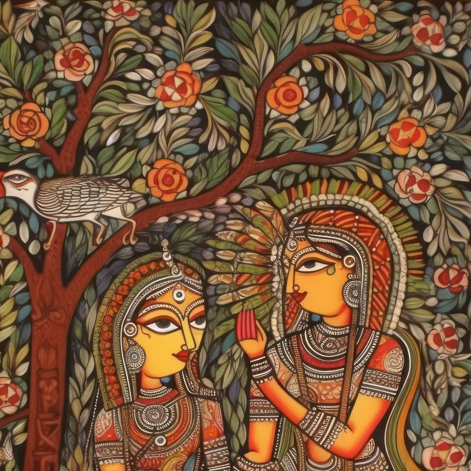 Indian Madhubani Painting, Madhubani Wall Art, Vintage Indian Folk Art ...