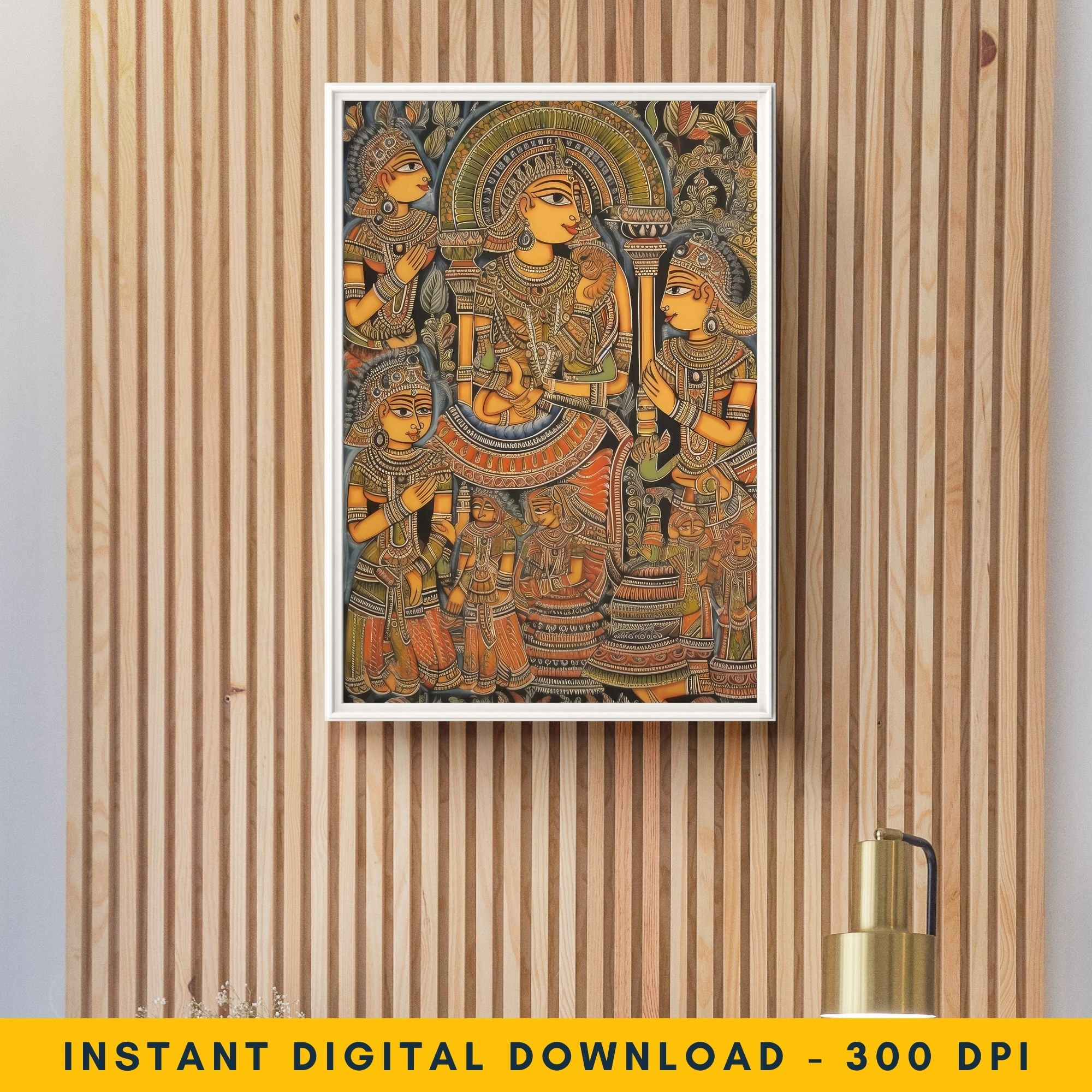 Indian Madhubani Painting, Madhubani Wall Art, Vintage Indian Folk Art Poster, Madhubani Art ...