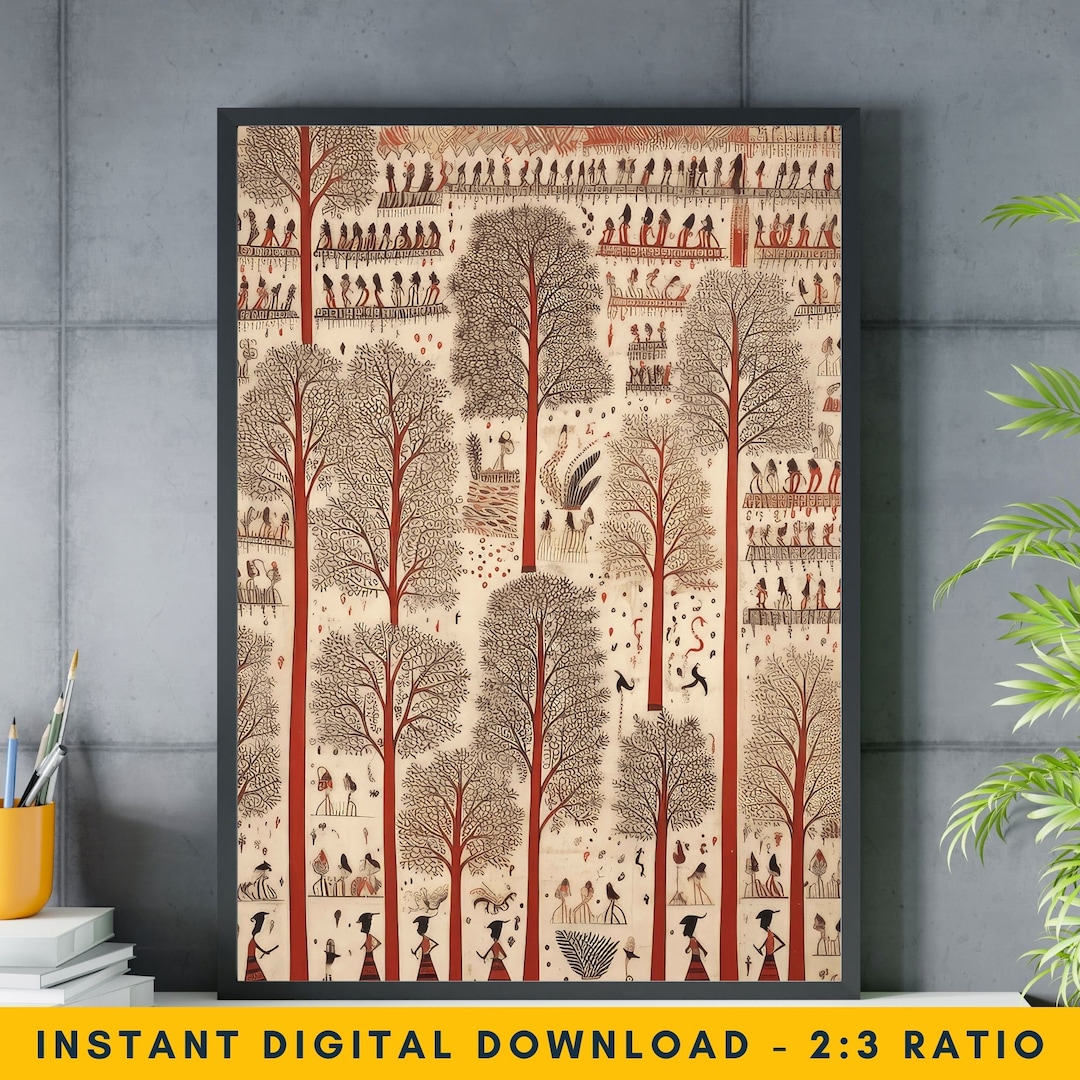 Indian Warli Painting Digital File, Tribal Digital Wall Art, Vintage ...