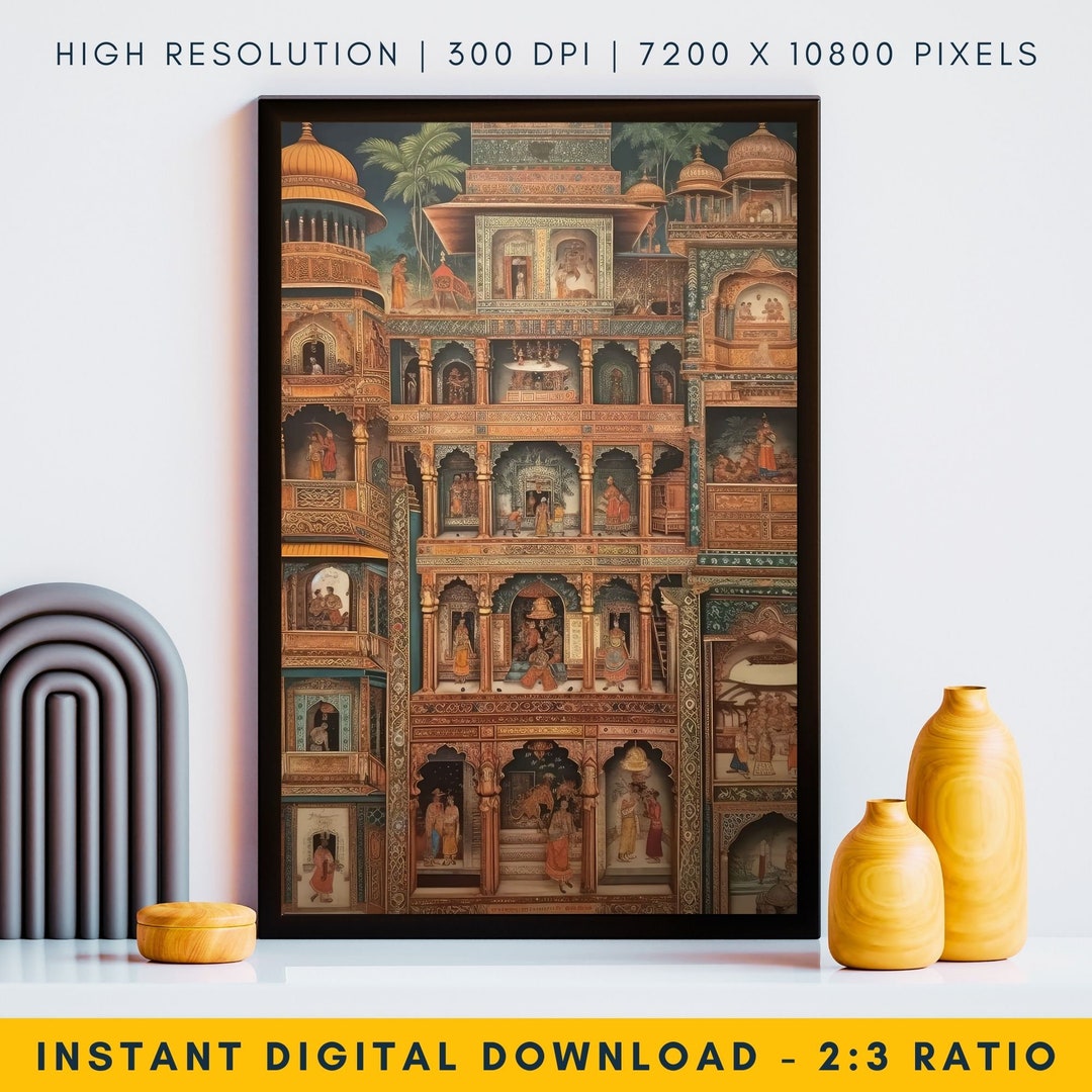 Royal Mughal Miniature Painting, Rich Brown Historical Portrait, Indian ...