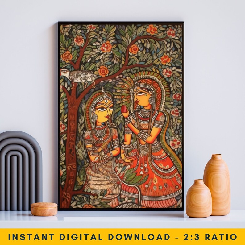 Indian Madhubani Painting, Madhubani Wall Art, Vintage Indian Folk Art ...