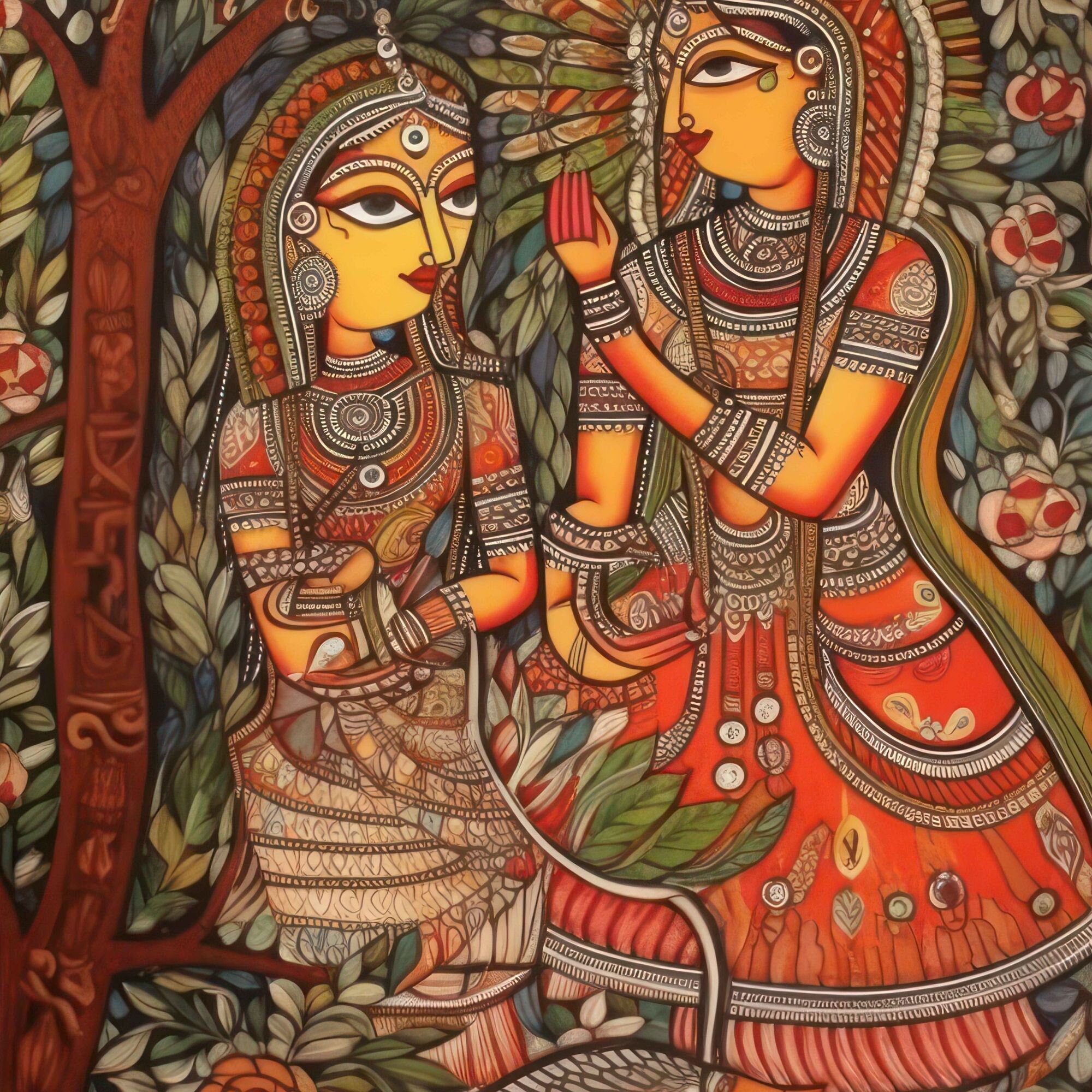 Indian Madhubani Painting, Madhubani Wall Art, Vintage Indian Folk Art ...