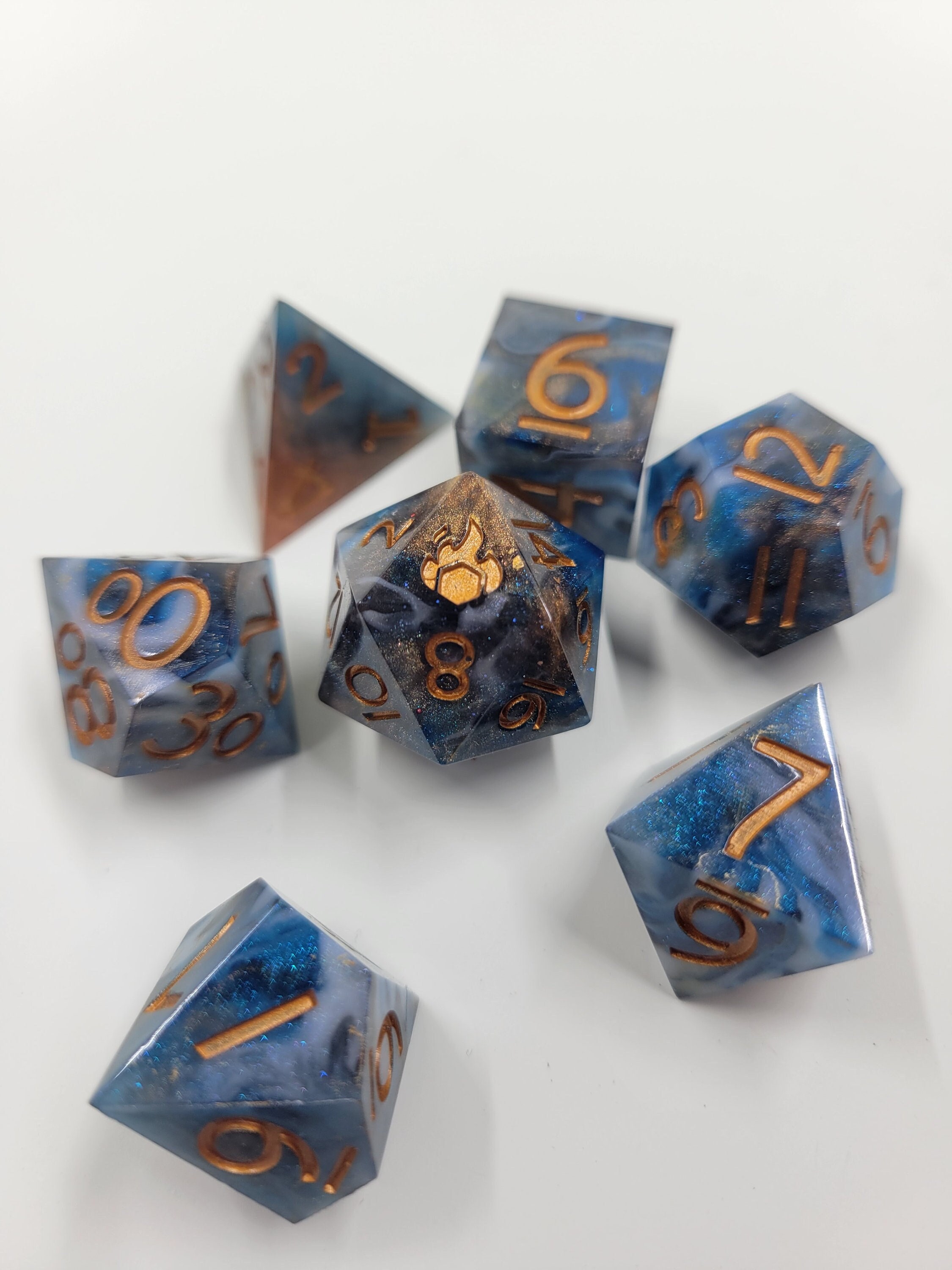 Handmade blue Copper Mist Full Dice Set D&D Dice - Etsy