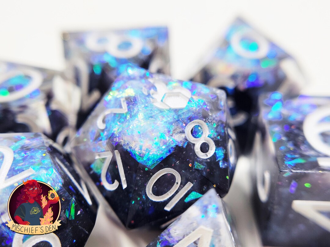 Handmade "void Spark" Full Dice Set | Black Lightning Opal Lookalike D ...