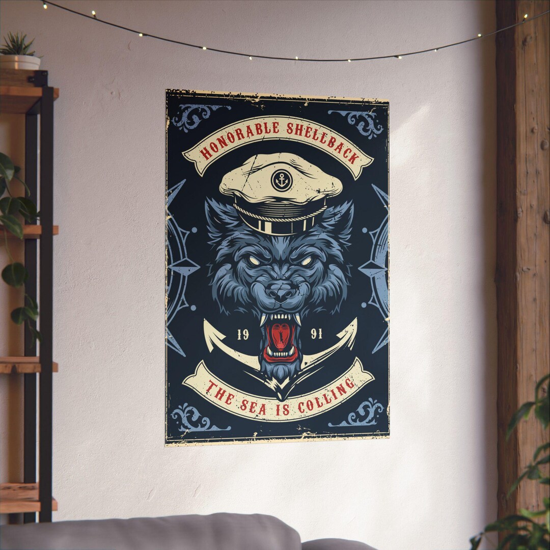 Nautical Wolf Art Print, Honorable Shellback Poster, Marine Decor, Sea ...